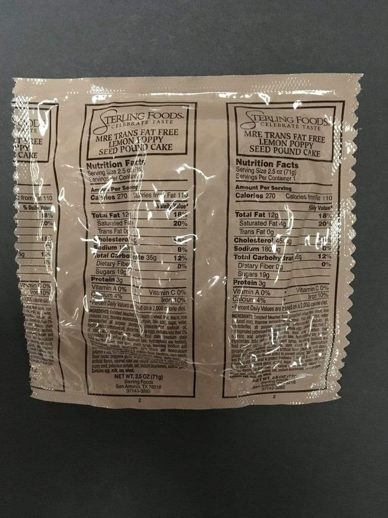 USA MRE Lemon Poppyseed Pound Cake | Foreign and International MREs